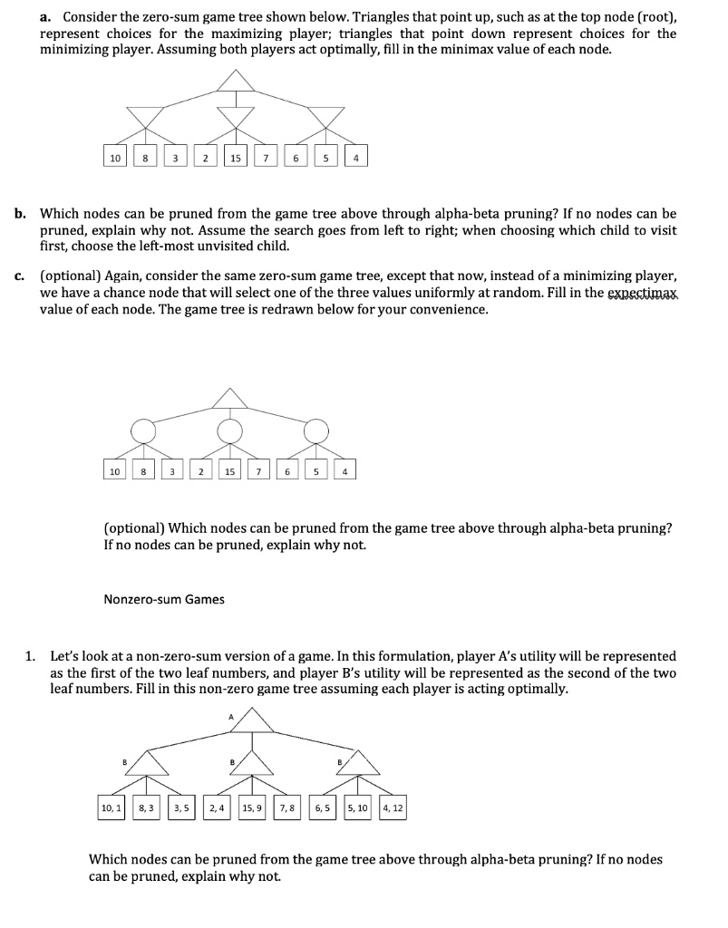 Solved Consider The Zero Sum Game Tree Shown Below Triangles That 3168