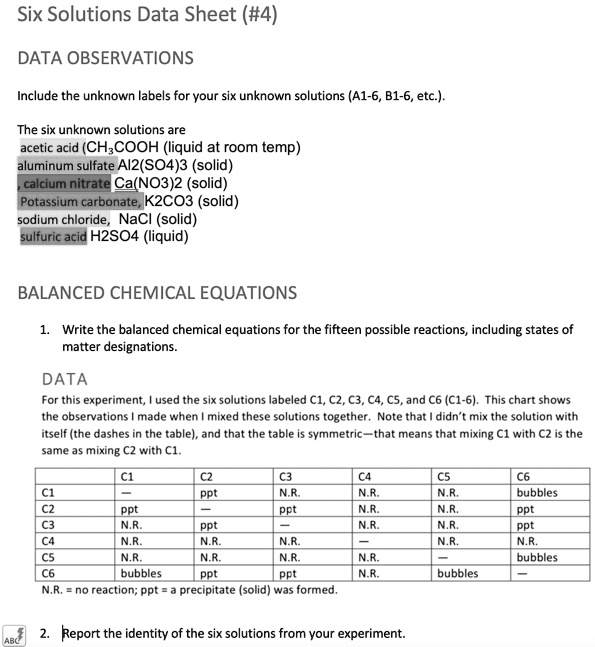 SOLVED: DATA OBSERVATIONS Include the unknown labels for your six ...