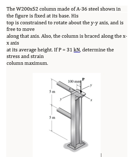 The W200x52 column made of A-36 steel shown in the figure is fixed at ...