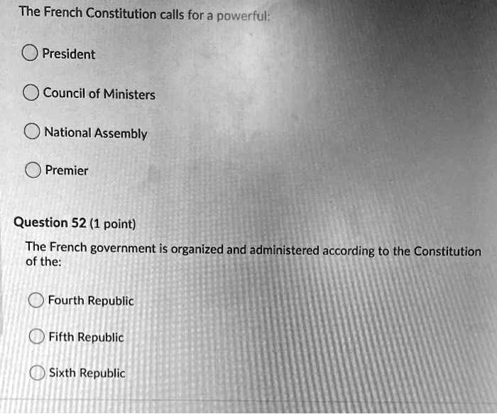The French Constitution calls for a powerful: President Council of ...