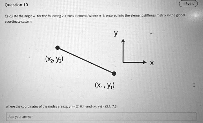1 Point Question 10 Calculate the angle α for the following 2D truss ...