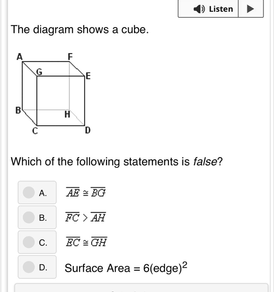 the diagram shows a cube which of the following statements is false ...