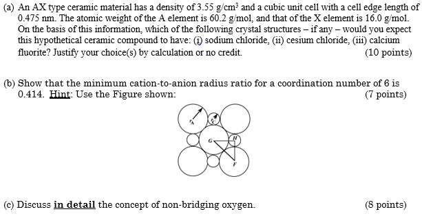 SOLVED: An AX type ceramic material has a density of 353 g/cmÂ³ and a ...