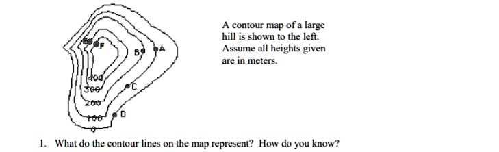 A contour map of a large hill is shown to the left. Assume...
