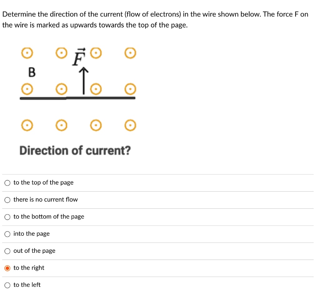 SOLVED: Determine the direction of the current (flow of electrons) in the wire shown below. The ...