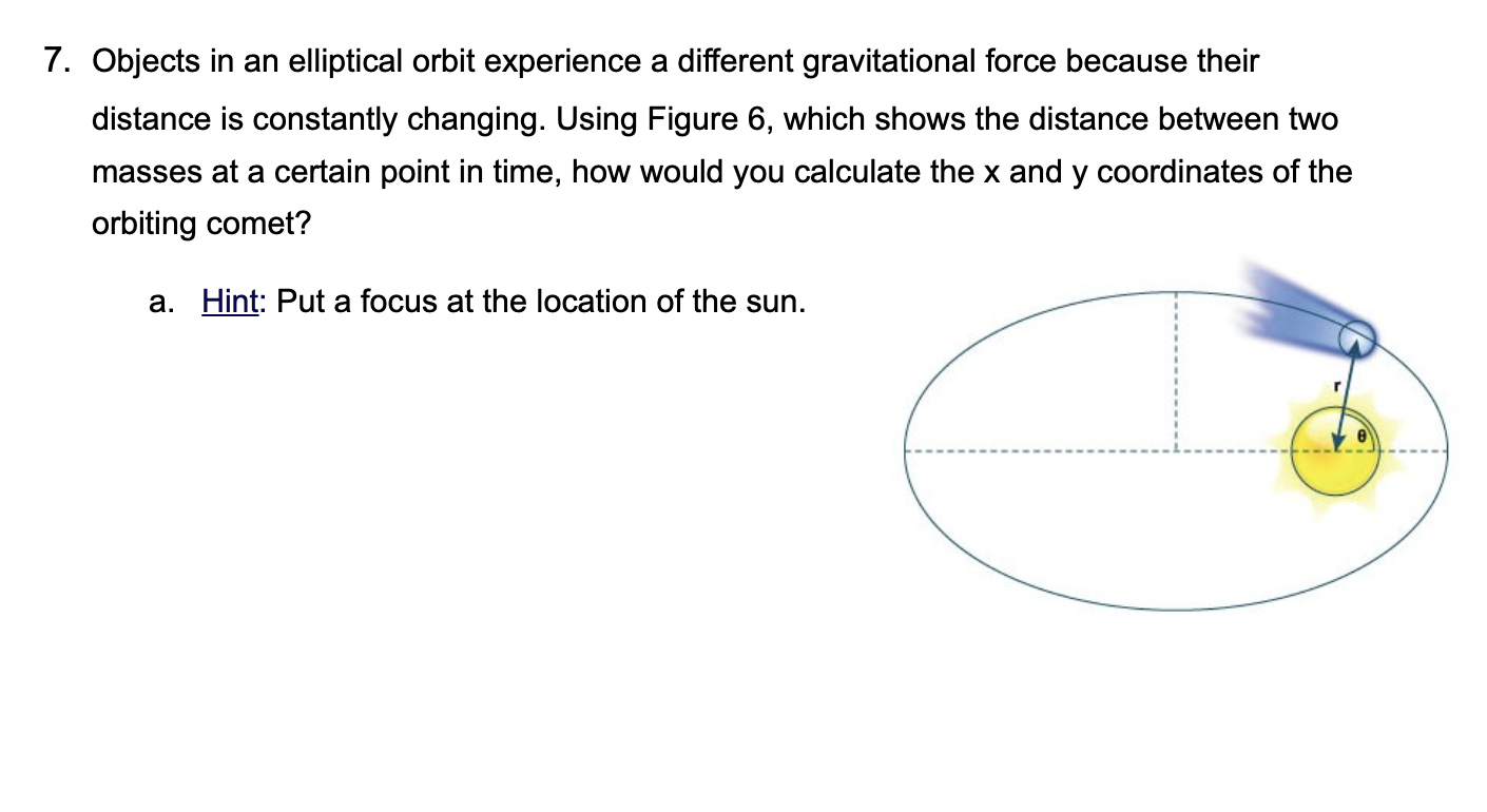 SOLVED: 7. Objects in an elliptical orbit experience a different gravitational force because ...