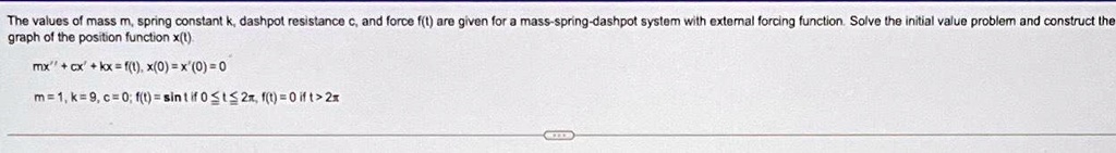 SOLVED: The values of mass m, spring constant k, dashpot resistance c ...