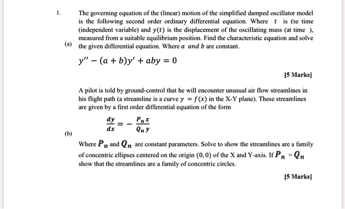 SOLVED: The governing equation of the (linear) motion of the simplified damped oscillator model ...