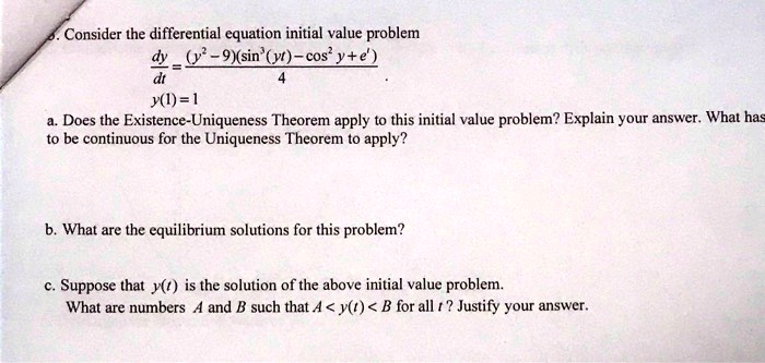 SOLVED: Consider the differential equation initial value problem 9)(sin ...