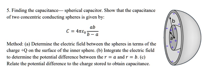 SOLVED: Finding the capacitance of a spherical capacitor: Show that the ...