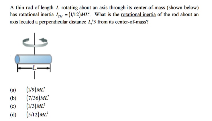 SOLVED:A thin rod of length L rotating about an axis through its center ...