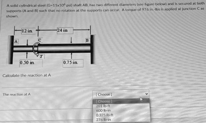 SOLVED: A solid cylindrical steel shaft AB, with a modulus of rigidity ...