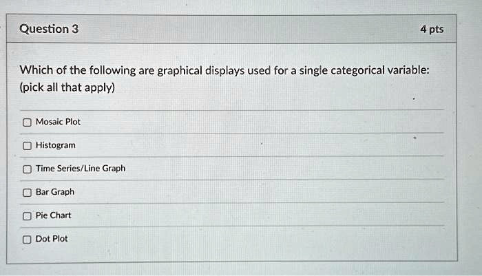 SOLVED: Question 3 4 pts Which of the following are graphical displays ...