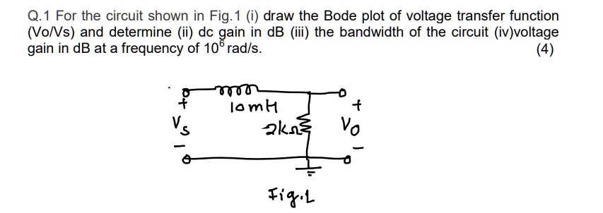 please help q1 for the circuit shown in fig1 i draw the bode plot of voltage transfer function ...