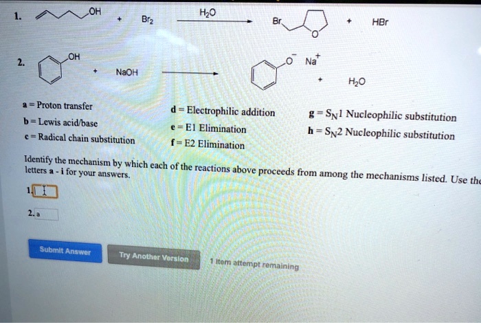 SOLVED: H2O HBr NaOH H2O Proton transfer Lewis acid-base Radical chain substitution ...