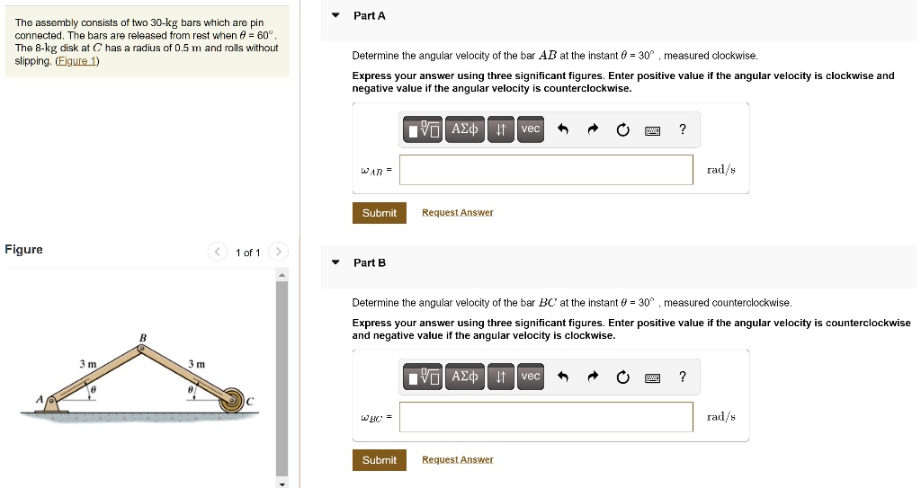 SOLVED: The assembly consists of two 30-kg bars which are pin connected. The bars are released ...