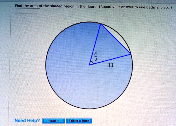 SOLVED: Find the area of the shaded region in the figure. (Round your answer to one decimal place.)