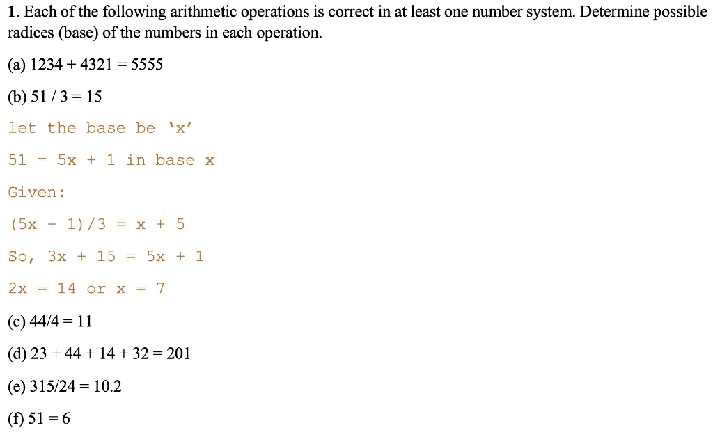 Each of the following arithmetic operations is correct in at least one ...