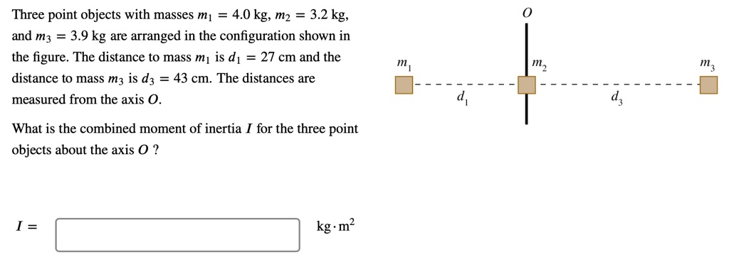 SOLVED: Three point objects with masses m] 4.0 kg; m2 3.2 kg; and mg 3. ...