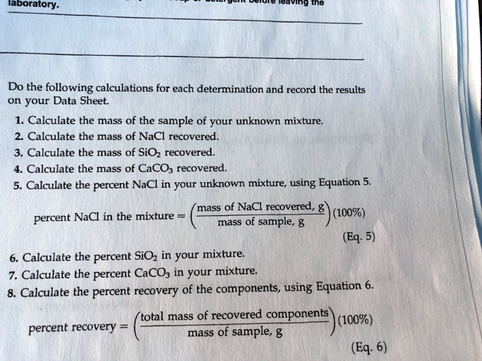 SOLVED: Laboratory. Leaving Do the following calculations for each determination and record the ...