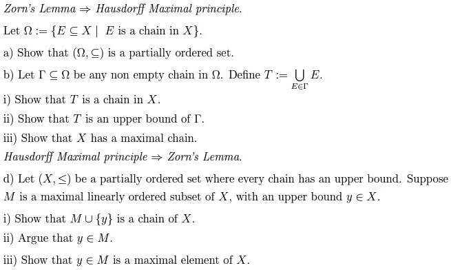 SOLVED: Zorn's Lemma Hausdorff's Maximal Principle. Let X be a partially ordered set. Let n ...