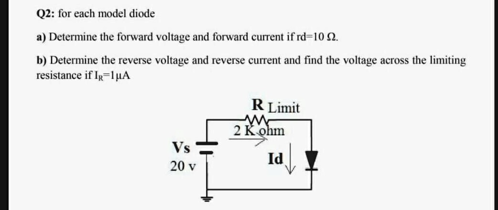 SOLVED: Q2: For each model diode: a) Determine the forward voltage and forward current if rd-10 ...