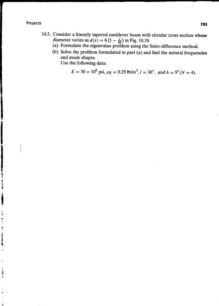 SOLVED: Projects 793 10.5. Consider a linearly tapered cantilever beam ...