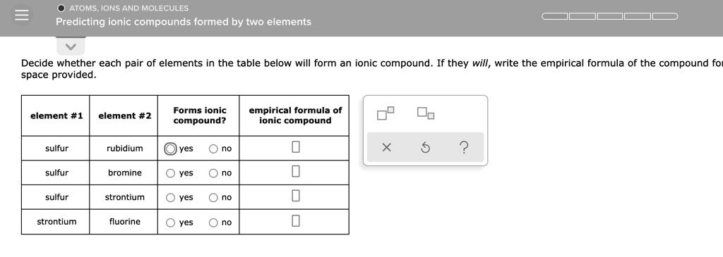 SOLVED: ATOMS; IONS AND MOLECULES Predicting ionic compounds formed by two elements Decide ...