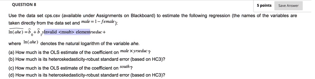 SOLVED: Use the data set cps.csv (available under Assignments on Blackboard) to estimate the ...