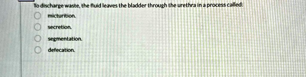 SOLVED: To discharge waste, the fluid leaves the bladder through the ...