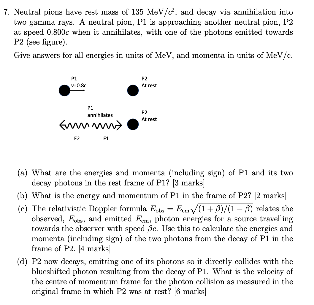SOLVED:7. Neutral pions have rest mass of \( 135 \mathrm{MeV} / c^{2} \), and decay via ...