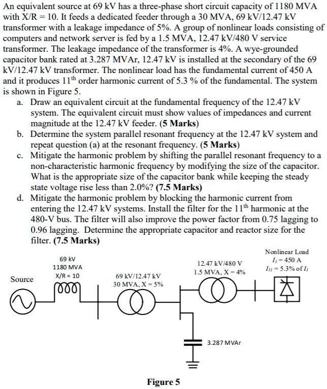 An equivalent source at 69 kV has a three-phase short circuit capacity of 1180 MVA with X/R = 10 ...