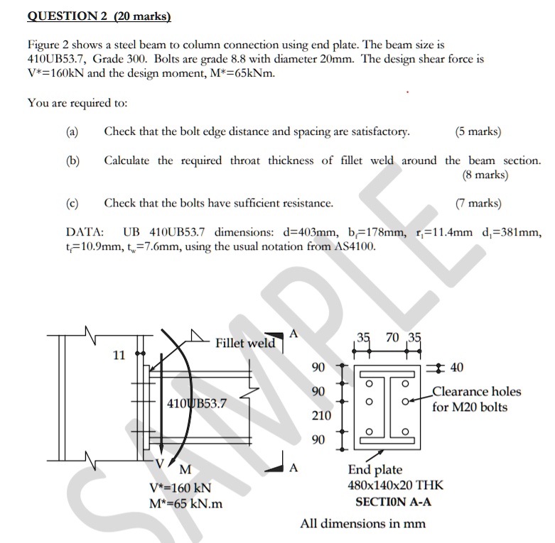 SOLVED: QUESTION 2 (20 marks) Figure 2 shows a steel beam to column ... SOLVED: QUESTION 2 (20 marks) Figure 2 shows a steel beam to column ...