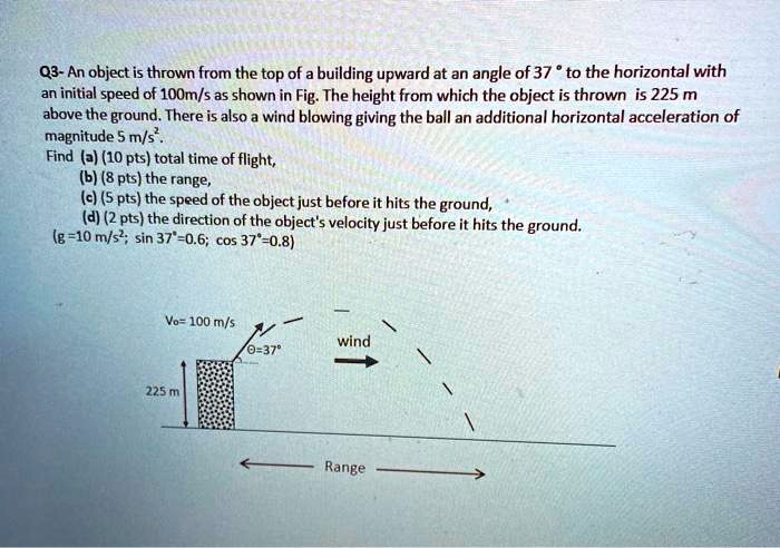 SOLVED:03- An object is thrown from . the top ofa building upward at an ...