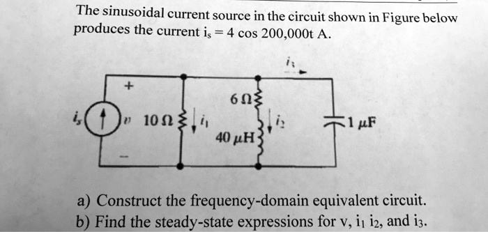 The sinusoidal current source in the circuit shown in Figure below produces the current is = 4 ...