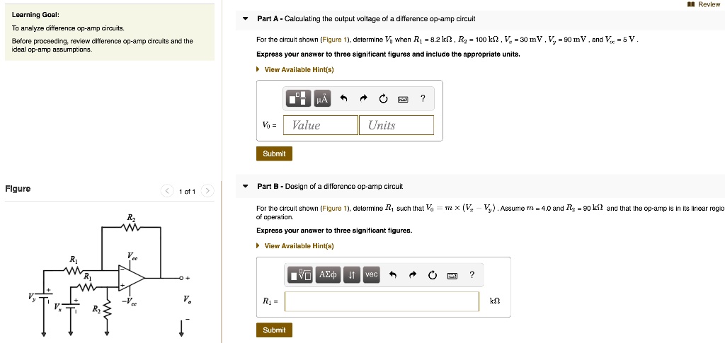 SOLVED: III Review Learning Goal Part A - Calculating the output voltage of a difference op-amp ...