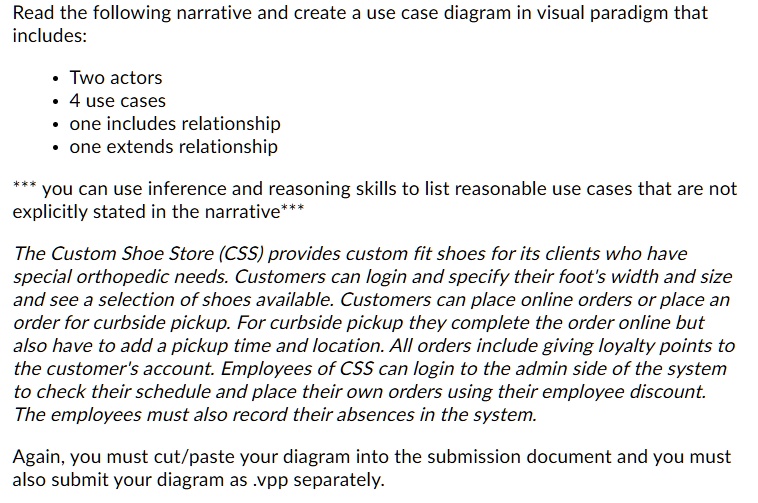 SOLVED: Read the following narrative and create a use case diagram in ...