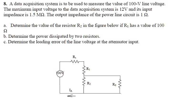 SOLVED: 8. A data acquisition system is to be used to measure the value of 100-V line voltage ...