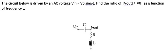 SOLVED: The circuit below driven by an AC voltage Vin VO sinwt: Find the ratio of |Vout|/Ivo| as ...
