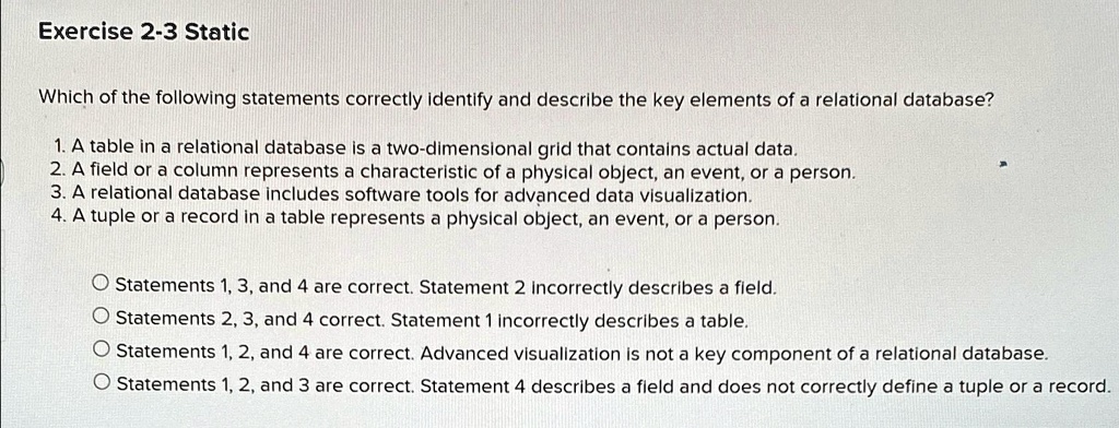 SOLVED: Exercise 2-3 Static Which of the following statements correctly identify and describe ...