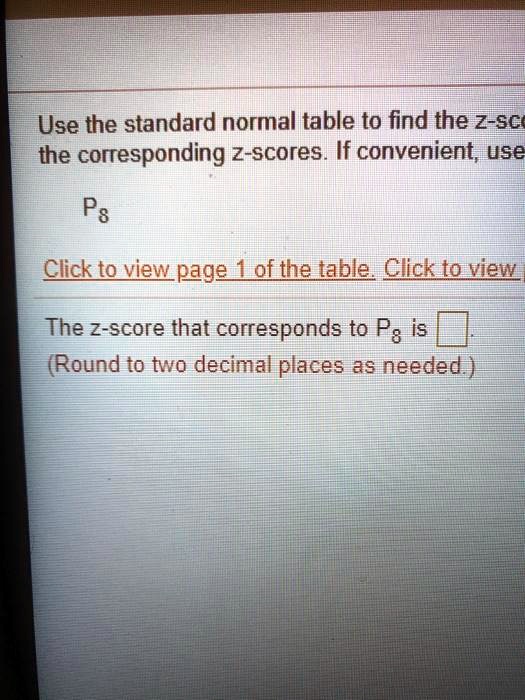 use the standard normal table to find the z sc the corresponding z ...
