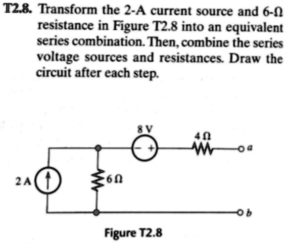 T2.8. Transform the 2-A current source and 6-? resistance in Figure T2 ...