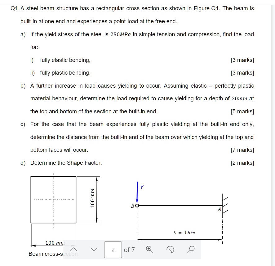 SOLVED: Q1.A steel beam structure has a rectangular cross-section as ...