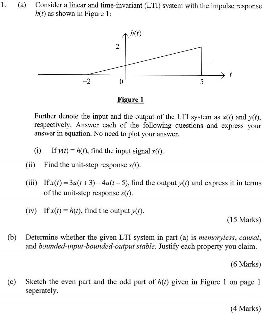 SOLVED: (a) Consider a linear and time-invariant (LTI) system with the impulse response h(t) as ...