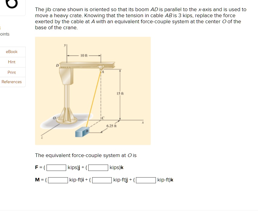 SOLVED: The jib crane shown is oriented so that its boom AD is parallel ...