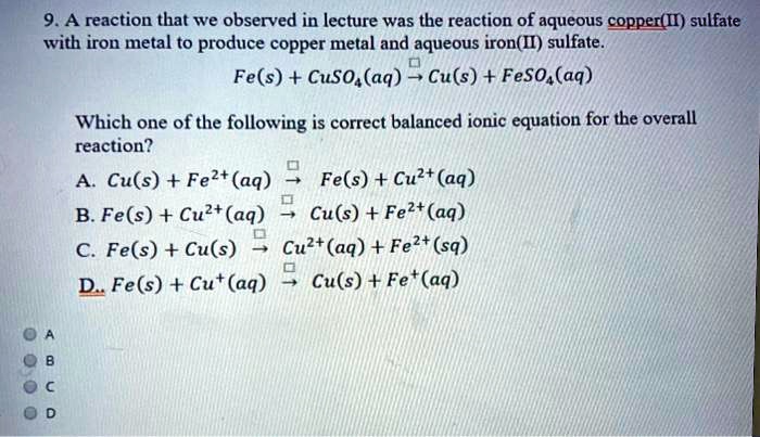 SOLVED: A reaction that we observed in lecture was the reaction of ...