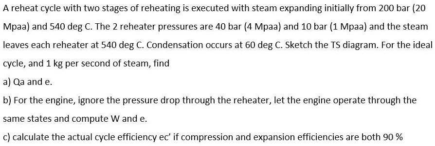 A reheat cycle with two stages of reheating is executed with...