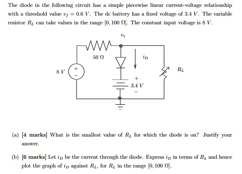 SOLVED: The diode in the following circuit has a simple piecewise linear current-voltage ...