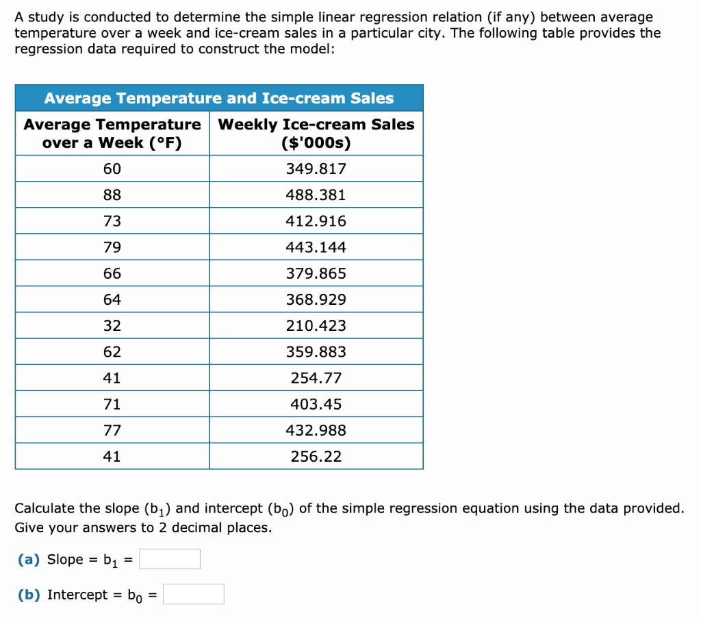 SOLVED: A study is conducted to determine the simple linear regression ...