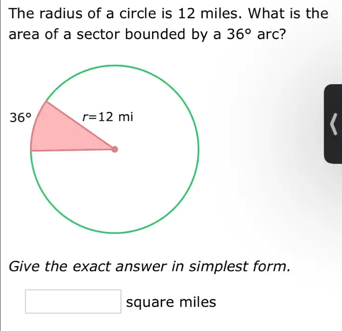 SOLVED: The radius of a circle is 12 miles. What is the area of a ...